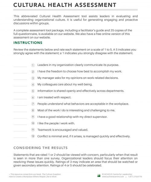 Culture Question Printable Handouts - Achieve Publishing