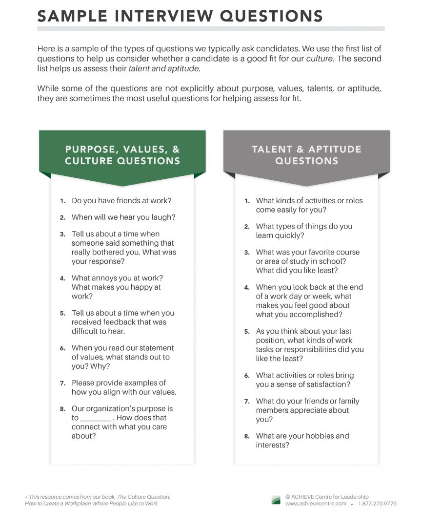 Culture Question Printable Handouts - Achieve Publishing